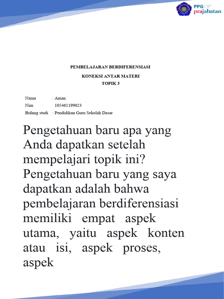 Topik 3 - Arman - Koneksi Antar Materi Pembelajaran Berdiferensiasi | PDF
