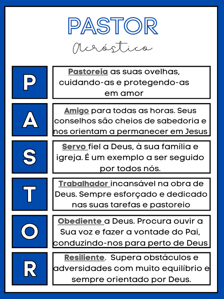 Acróstico Pastor para Impressão - Adri Zimmermann | PDF | Bem-estar