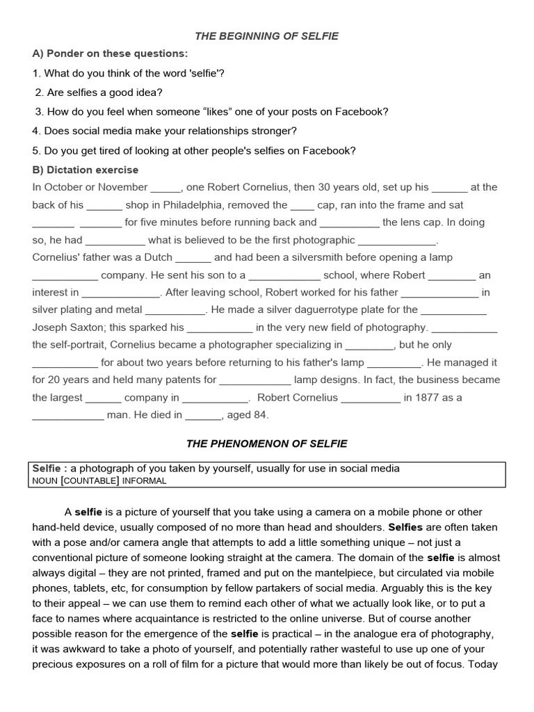 Selfie Exercises | PDF | Selfie | Adjective