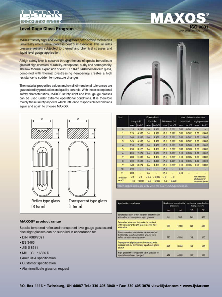 Datasheet Maxos Gauge Glass | PDF | Glasses | Strength Of Materials