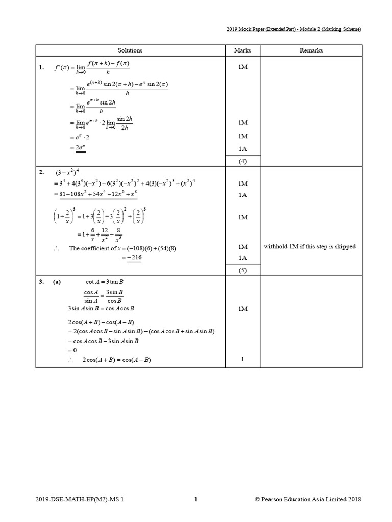 M2_Mock_2019_Marking | Download Free PDF | Algebra | Mathematical Objects