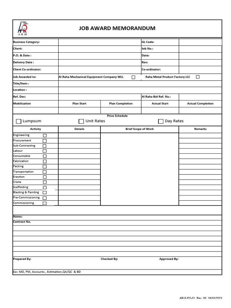 AR F ES 01 Job Award Memorandum | PDF | Technology & Engineering