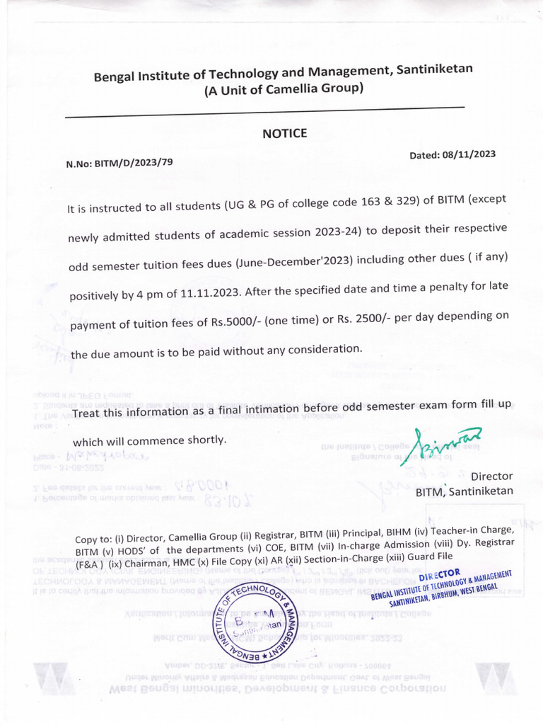 Tuition fees due notice | PDF