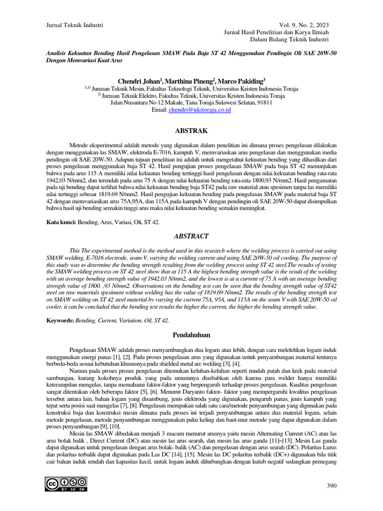 Johan, C Analisis Kekuatan Bending Hasil Pengelasan SMAW Pada Baja ST ...