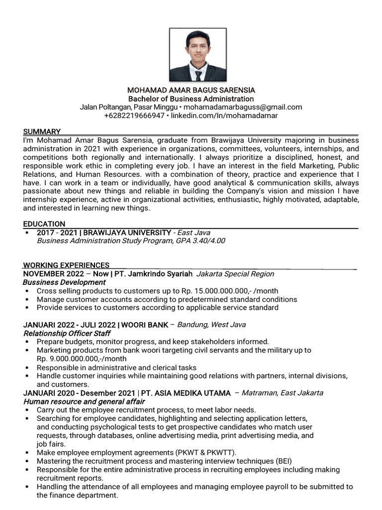 CV - Mohamad Amar Bagus S - HRGA | PDF | Recruitment | Employment