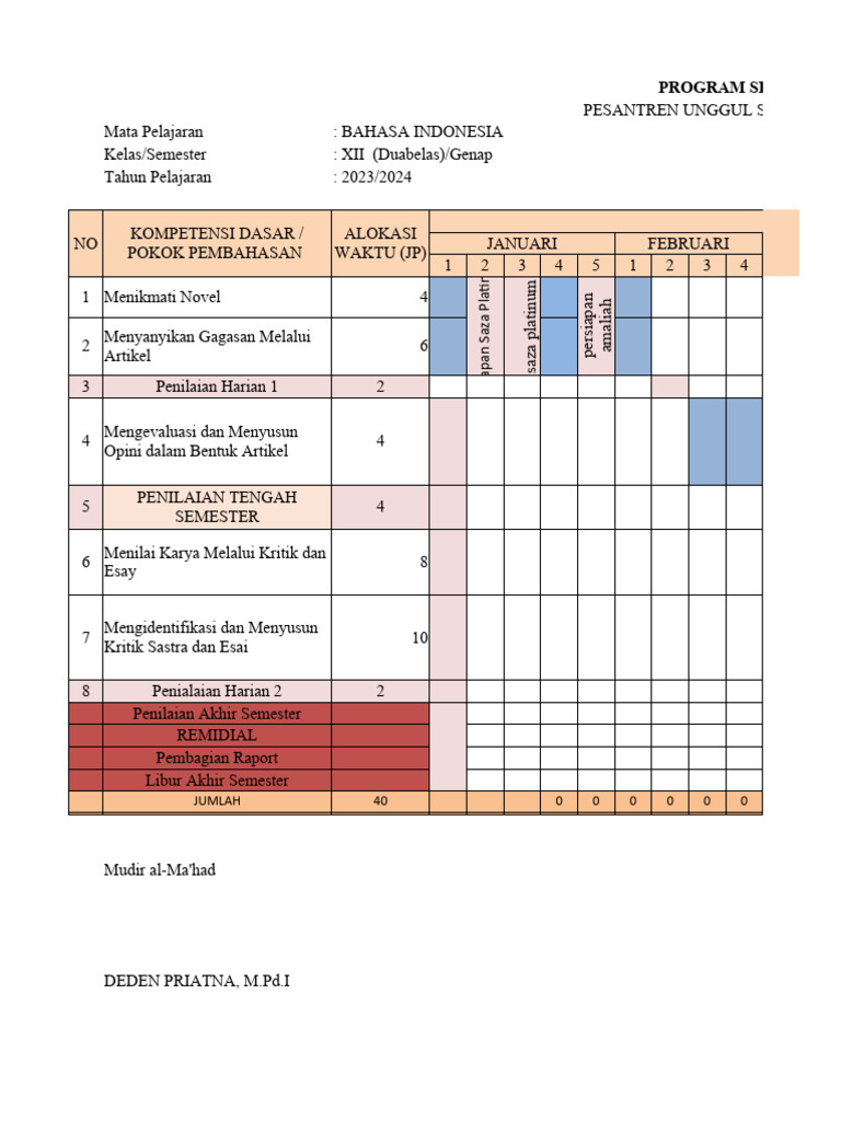 Prosem B. Indonesia Kelas 12 23-24 | PDF