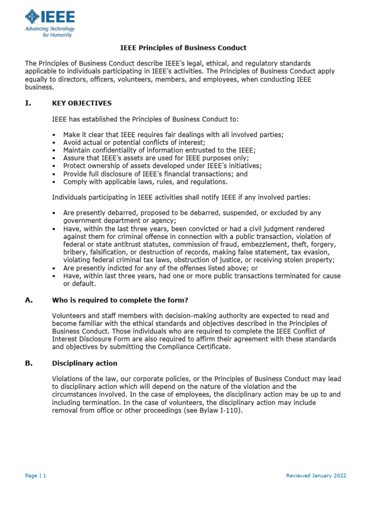 Ieee Principles of Business Conduct | PDF | Securities (Finance) | Stocks
