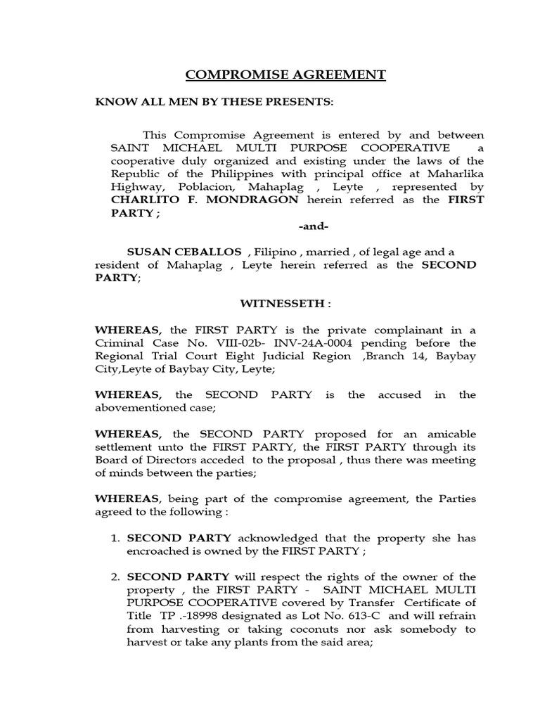 Compromise Agreement | PDF | Public Law | Judiciaries