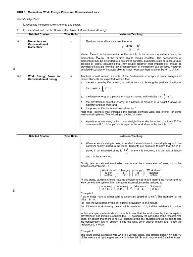 Unit 1.5 Momentum, Work, Energy, Power and Conservation Laws | PDF ...