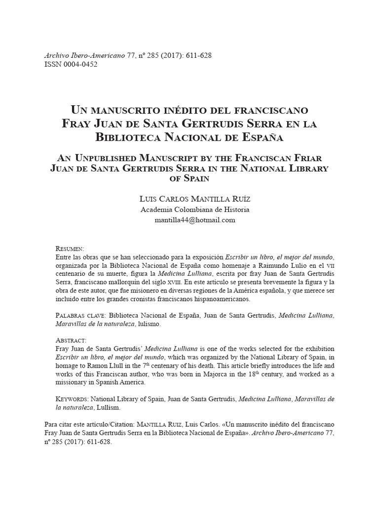 Un Manuscrito Inedito De Fray Juan De S G Pdf Colombia