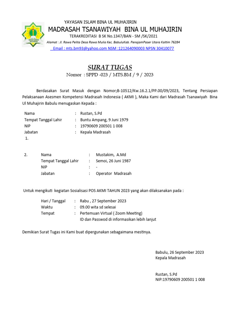 Surat Tugas 2023 | PDF