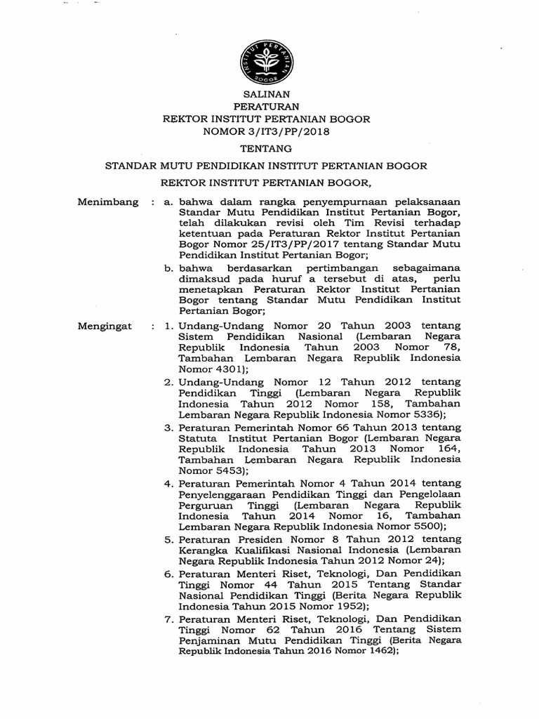 3 IT3 PP 2018 Standar Mutu Pendidikan IPB | PDF
