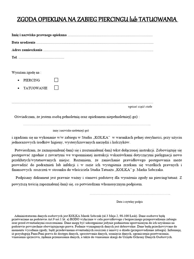 Zgoda Opiekuna | PDF