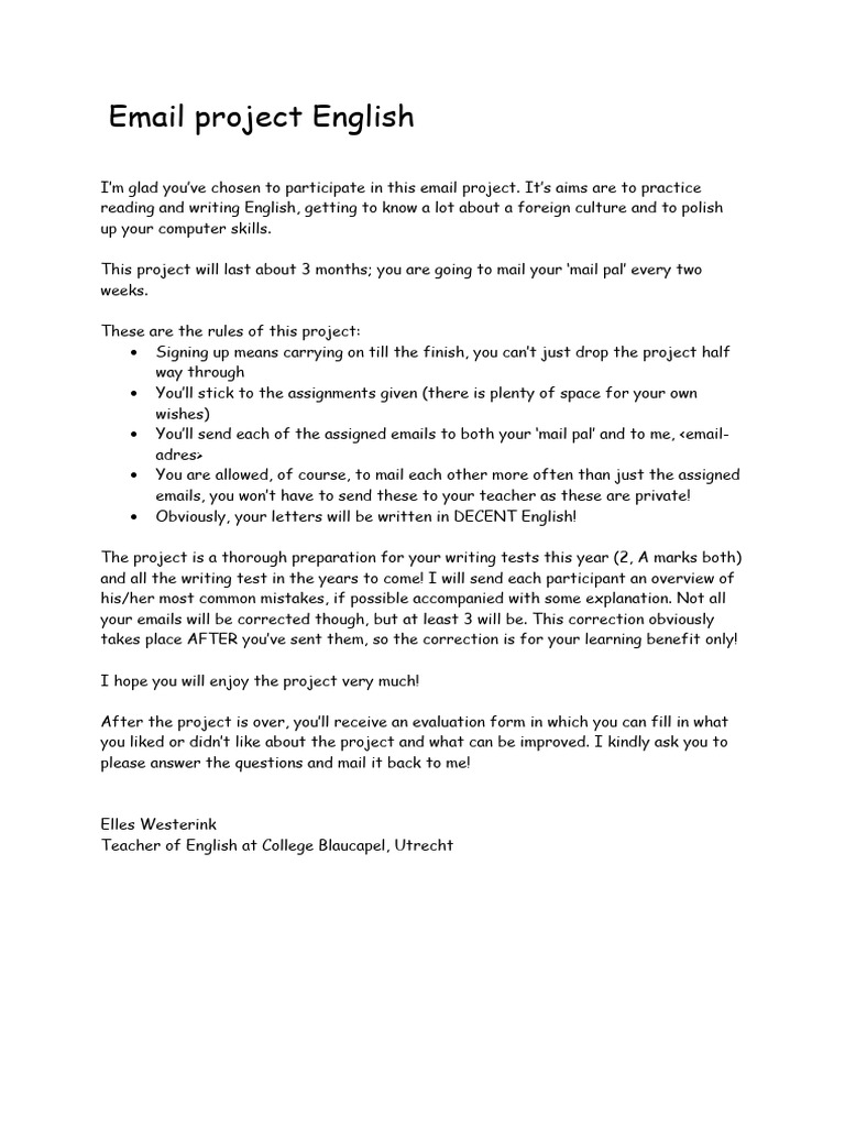 Email Project English Opdrachten | PDF