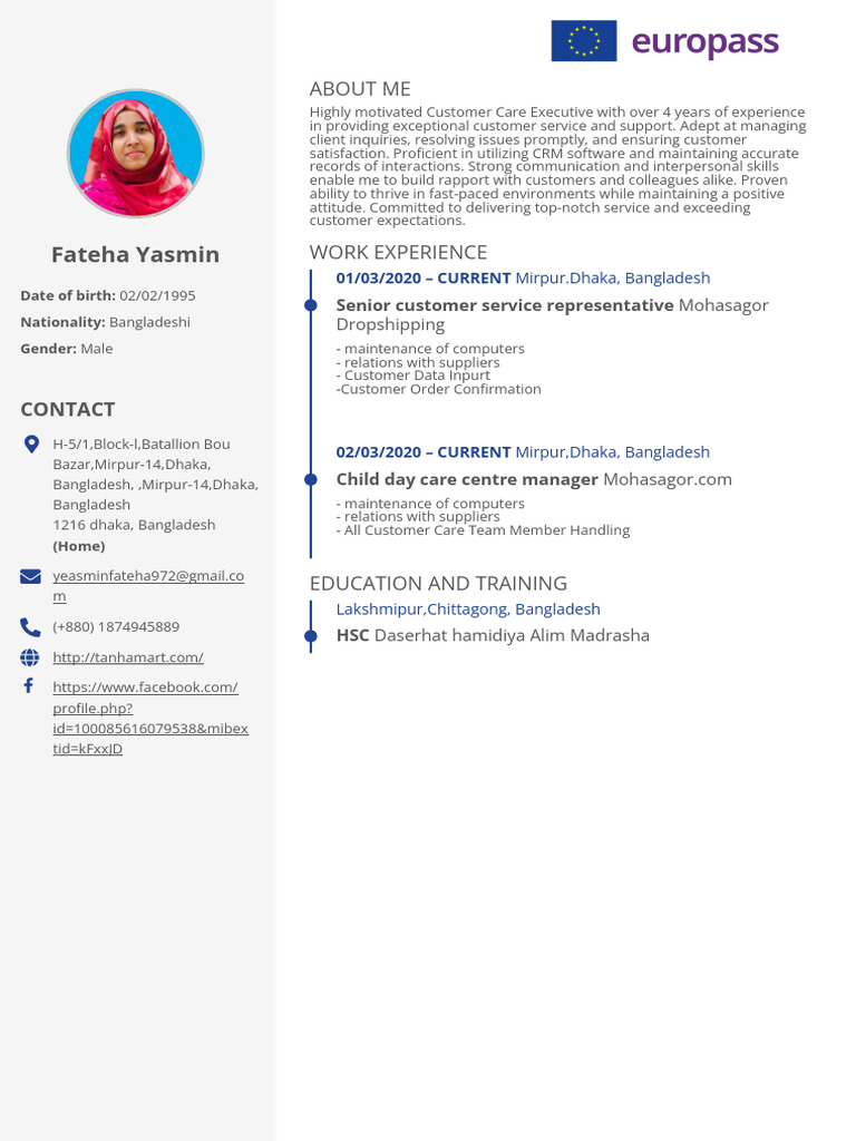 Fateha Yasmin Europass CV | PDF