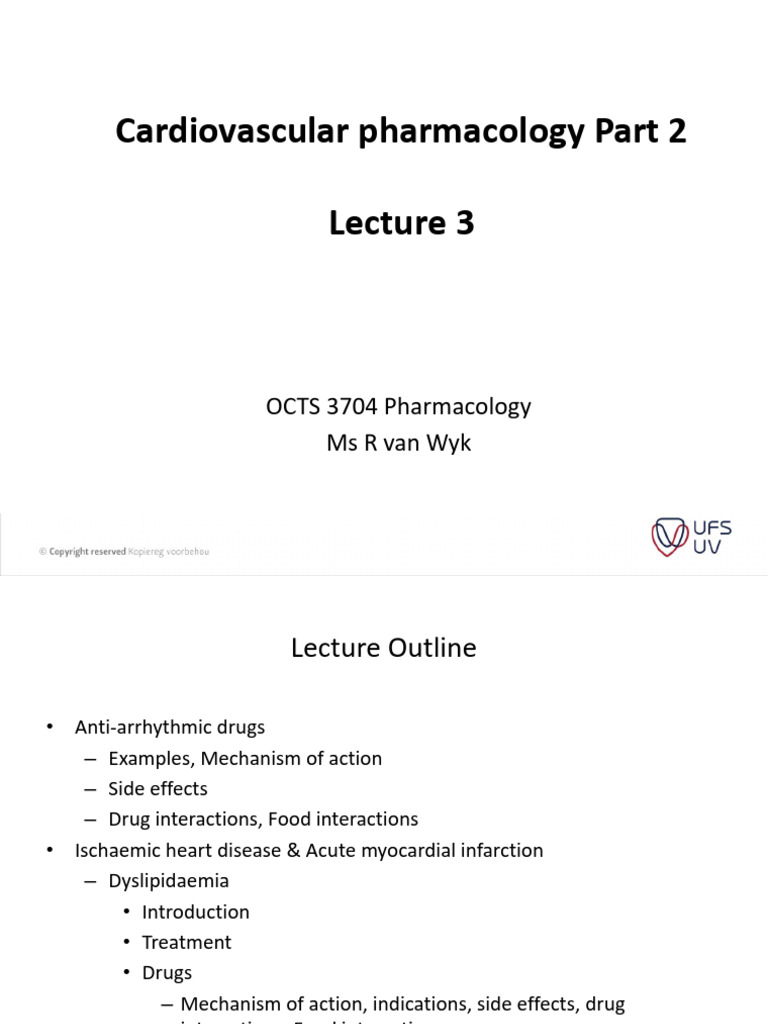 OCTS3704 Pharma Lecture 3 Cardiovascular Pharmacology Part 2 | PDF | Lipoprotein | Cholesterol