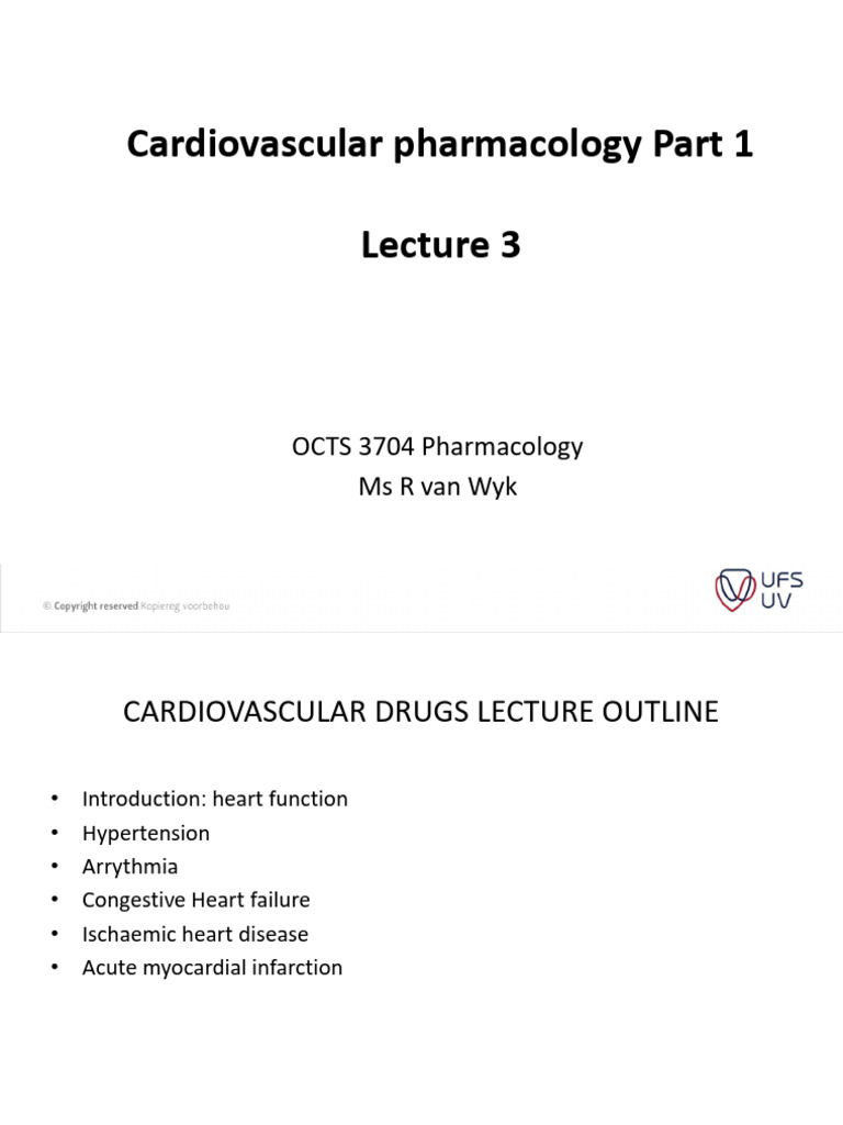 OCTS3704 Pharma Lecture 3 Cardiovascular Pharmacology Part 1 | PDF | Angiotensin | Blood Pressure