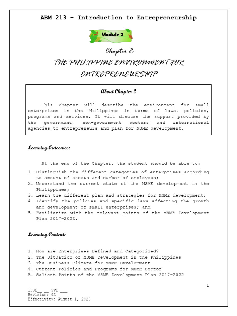 Entrepreneurship Module 2 Phil. Envt. For Entrep | PDF | Small And ...
