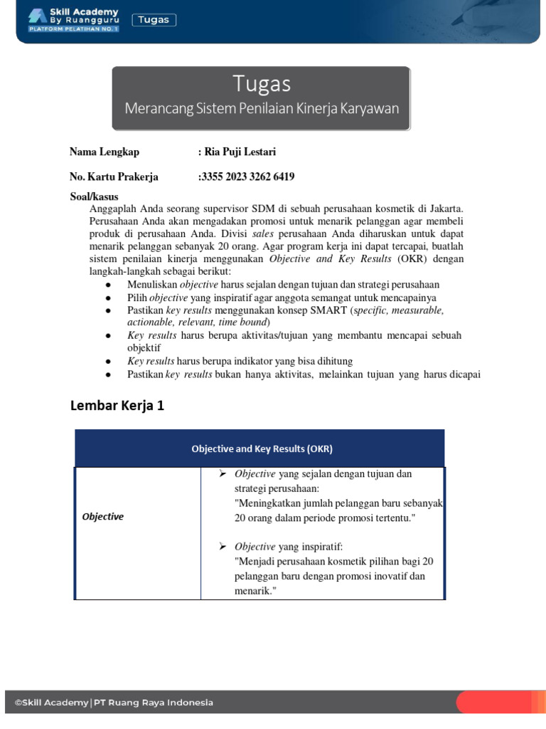 TUGAS Merancang Sistem Penilaian Kinerja Karyawan - Ria | PDF | Karier & Perkembangan ...