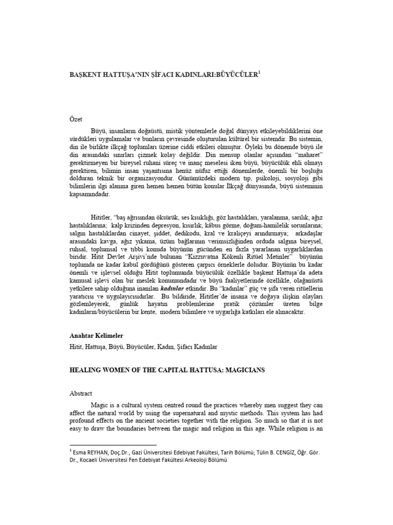 Baskent Hattusanin Sifaci Kadinlari Buyu | PDF