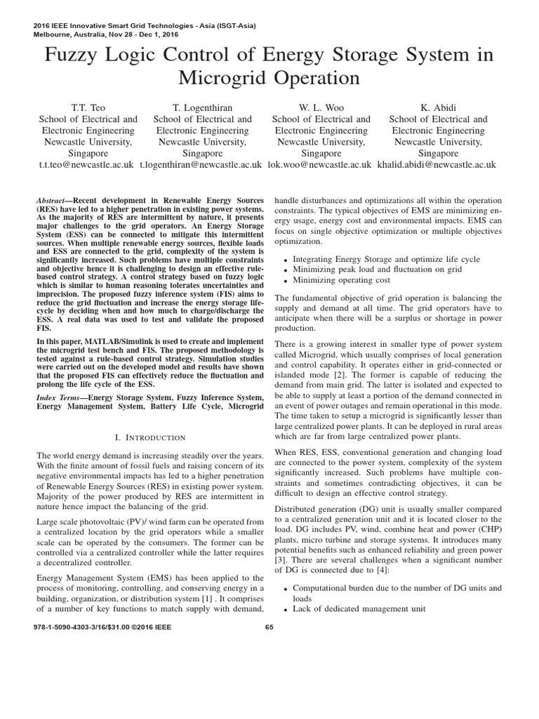 Fuzzy Logic Control of Energy Storage System in MicroGrid Operation | Download Free PDF ...