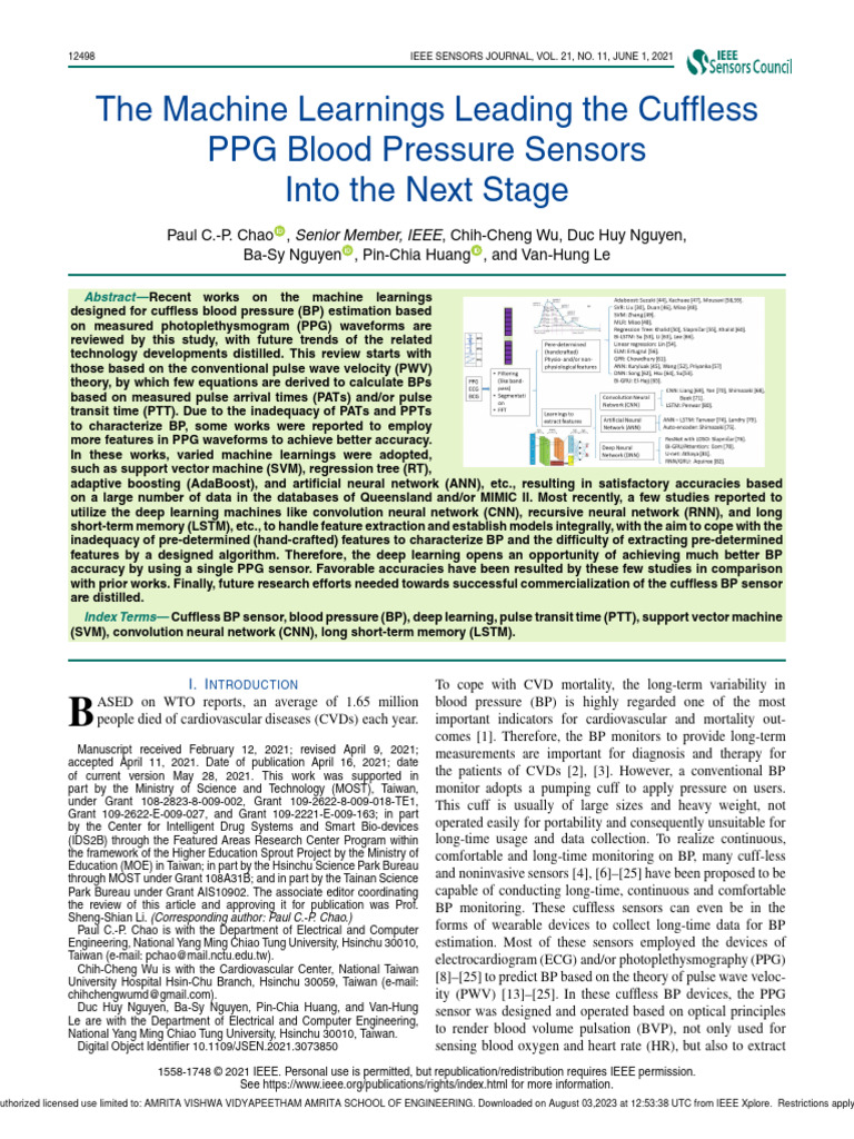The Machine Learnings Leading the Cuffless PPG Blood Pressure Sensors ...