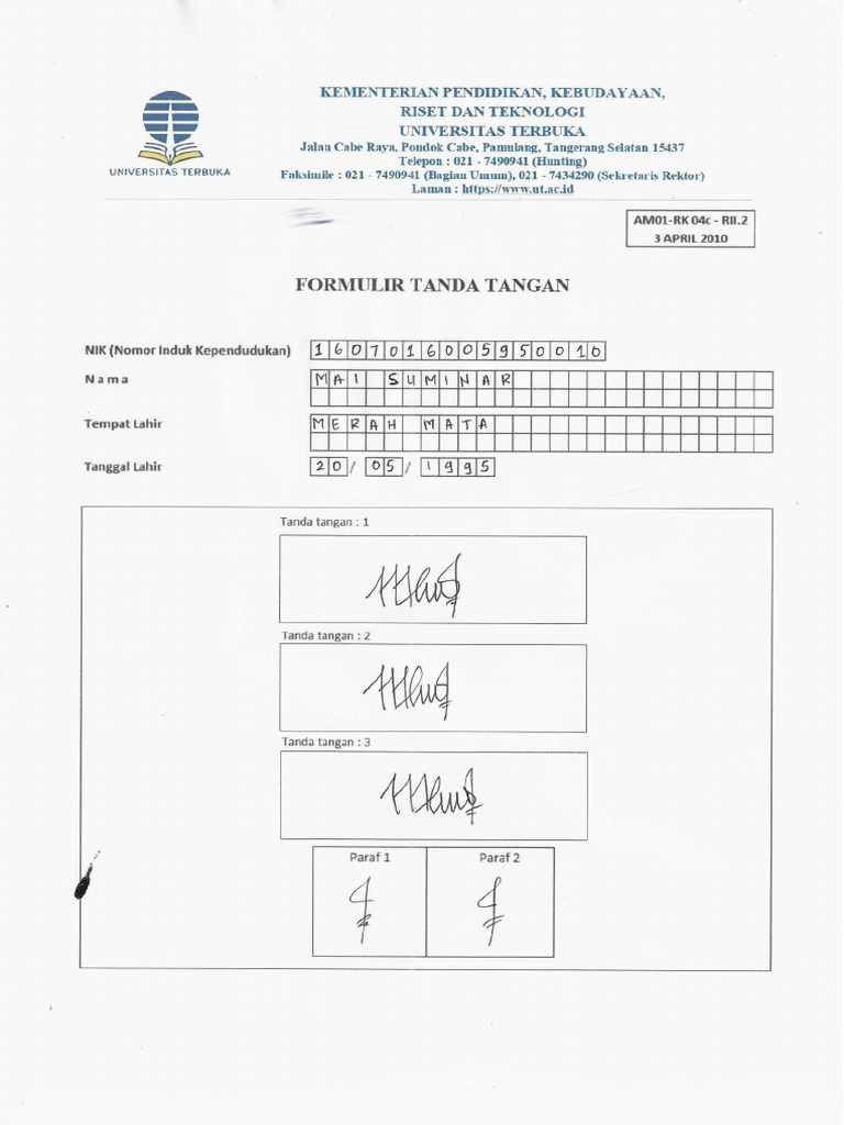Formulir TTD Ut | PDF