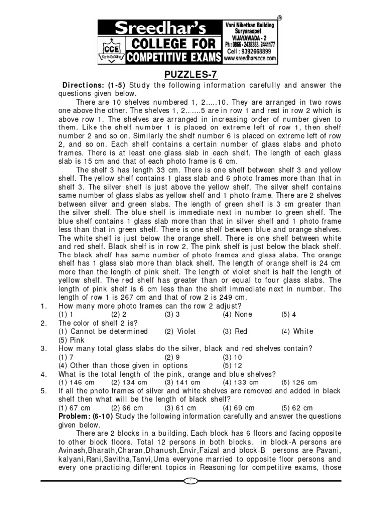 Reasoning - Advanced Puzzles 7 | PDF