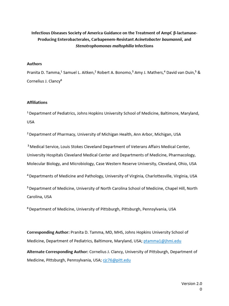 IDSA Guidance on AmpC & CRAB Infections | PDF | Beta Lactamase ...