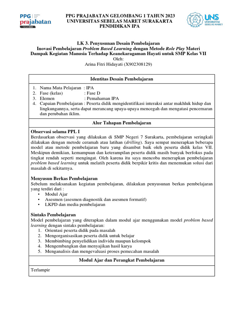 Desain Pembelajaran IPA oleh Fitri Hidayati | PDF