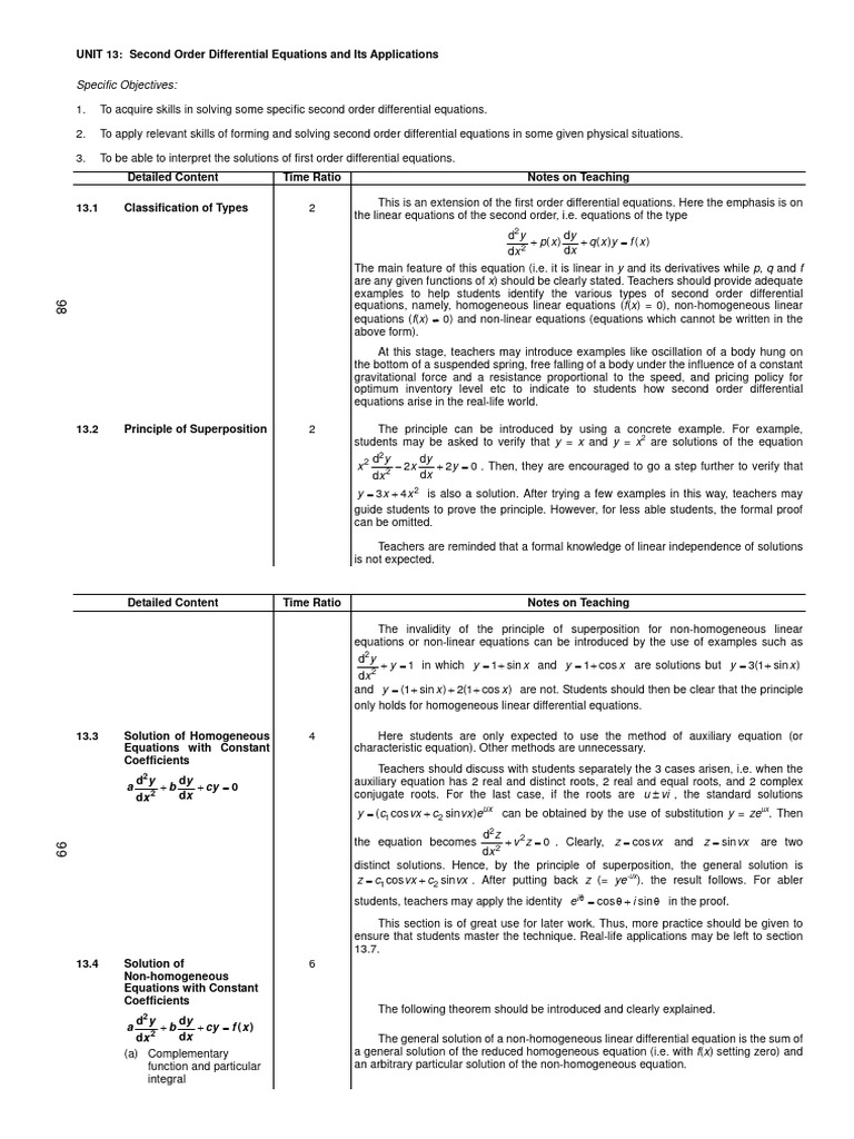 Unit 2.2 Second Order Differential Equations and Its Applications | PDF ...