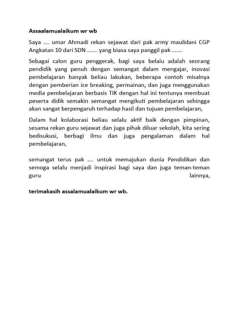 Contoh Kalimat Testimoni CGP | PDF