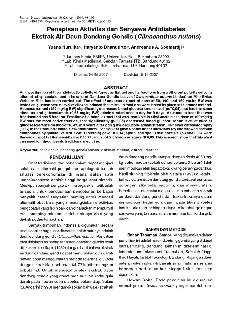 Aktivitas Antidiabetes Daun Dandang Gendis | PDF
