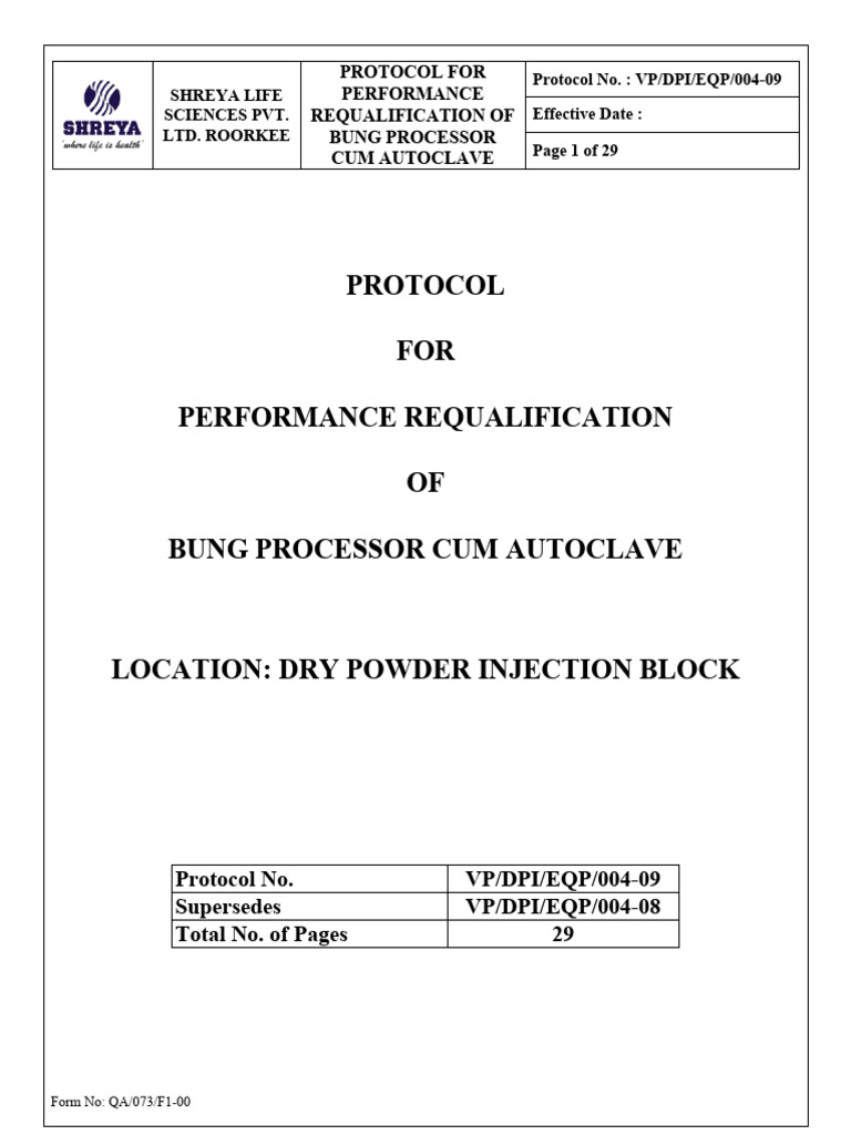 Final Revalidation Protocol Autoclave DPI BLOCK | Download Free PDF | Sterilization ...