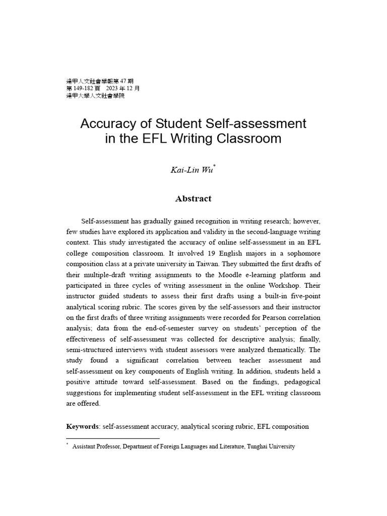 Accuracy of Student Self-Assessment (With A Rubric) | PDF | Rubric ...