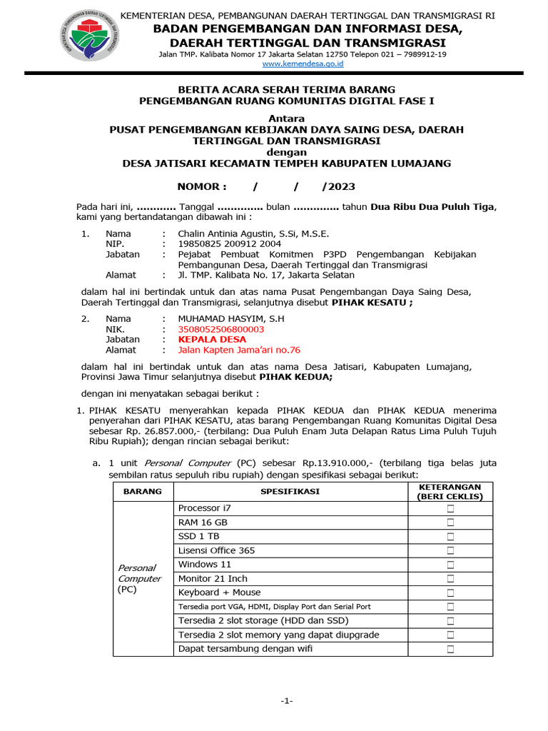 BAST PC Dan Printer Ceklis Spesifikasi | PDF
