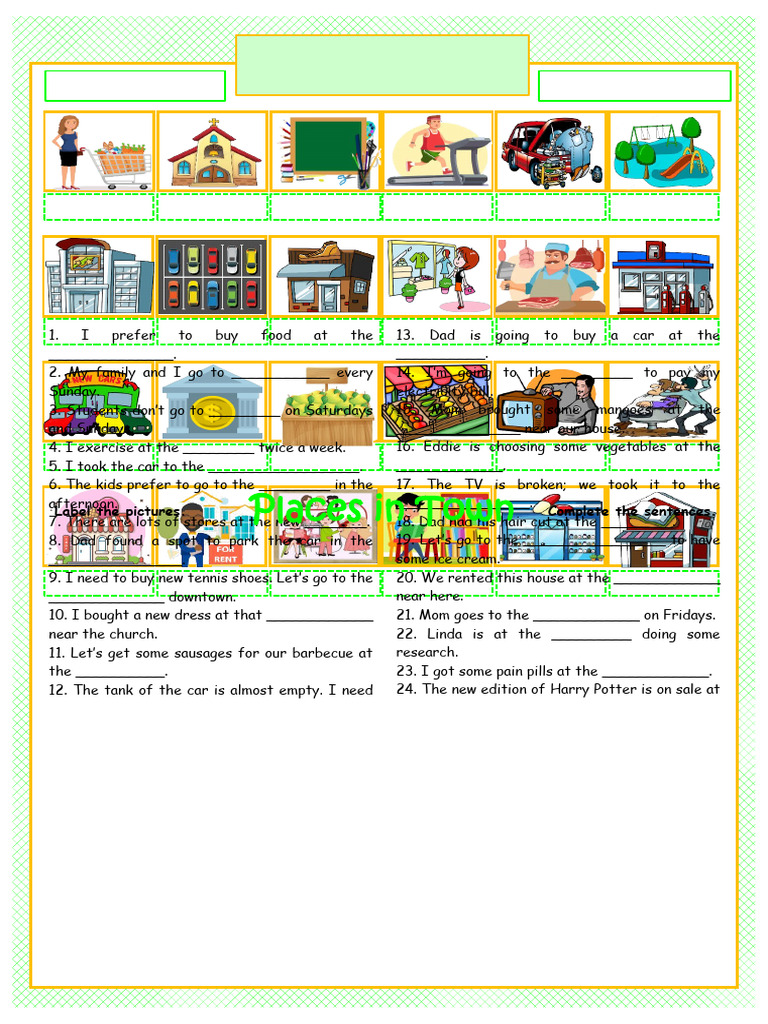 Places in Town Editable With Answers Fun Activities Games Picture Dictionaries - 144850 | PDF
