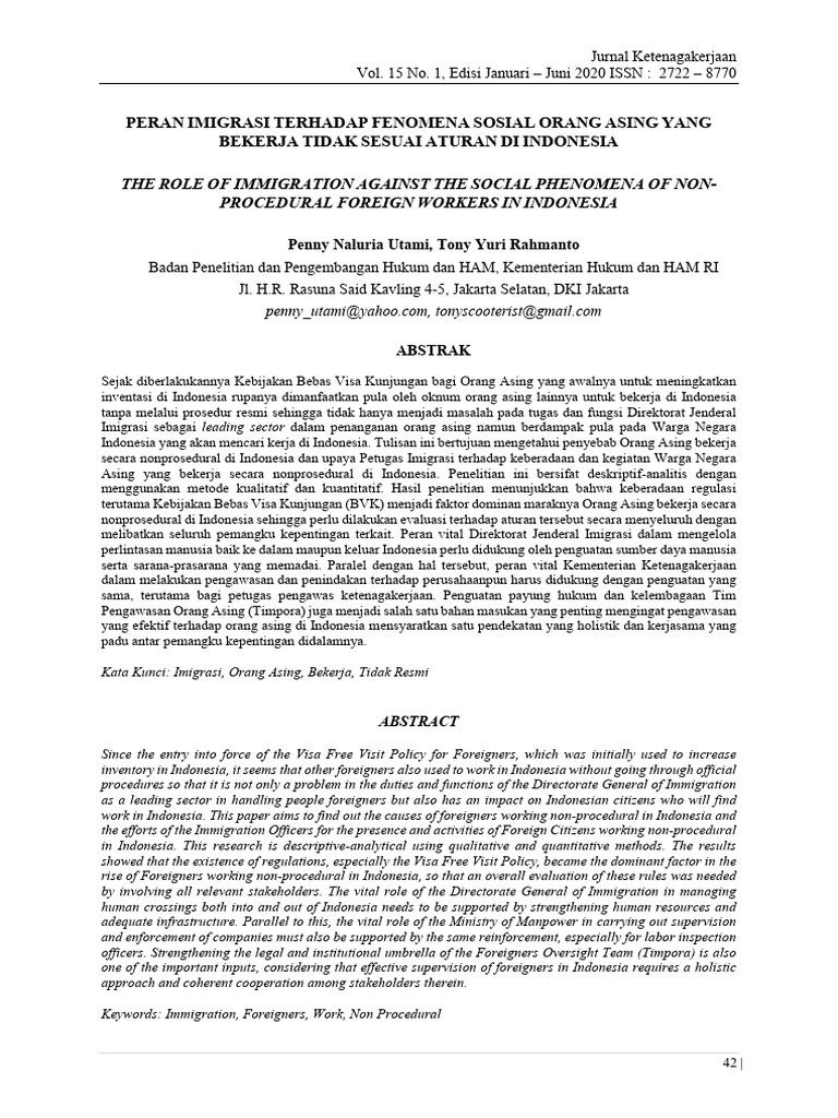 Faizalamir, Penny & Tony - Peran Imigrasi Terhadap Fenomena Sosial Orang Asing Yang Bekerja ...