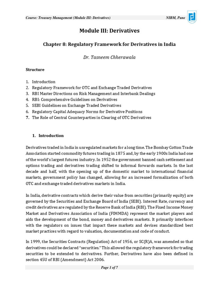 TRSMGT Module III Ch 8 Regulatory Framework in India | PDF | Derivative (Finance) | Foreign ...
