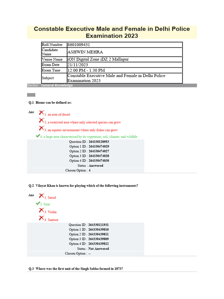 Delhi police paper Nov 2023 | Download Free PDF | Cell Membrane