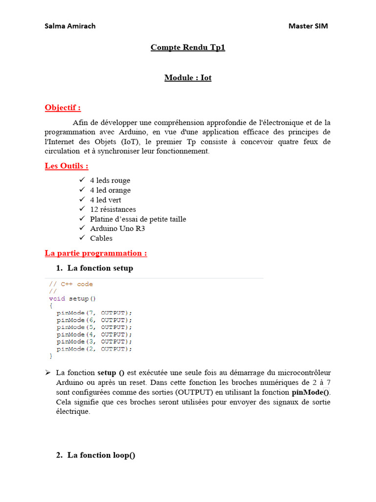 Compte Rendu Tp1 | PDF | Arduino | Feu de circulation