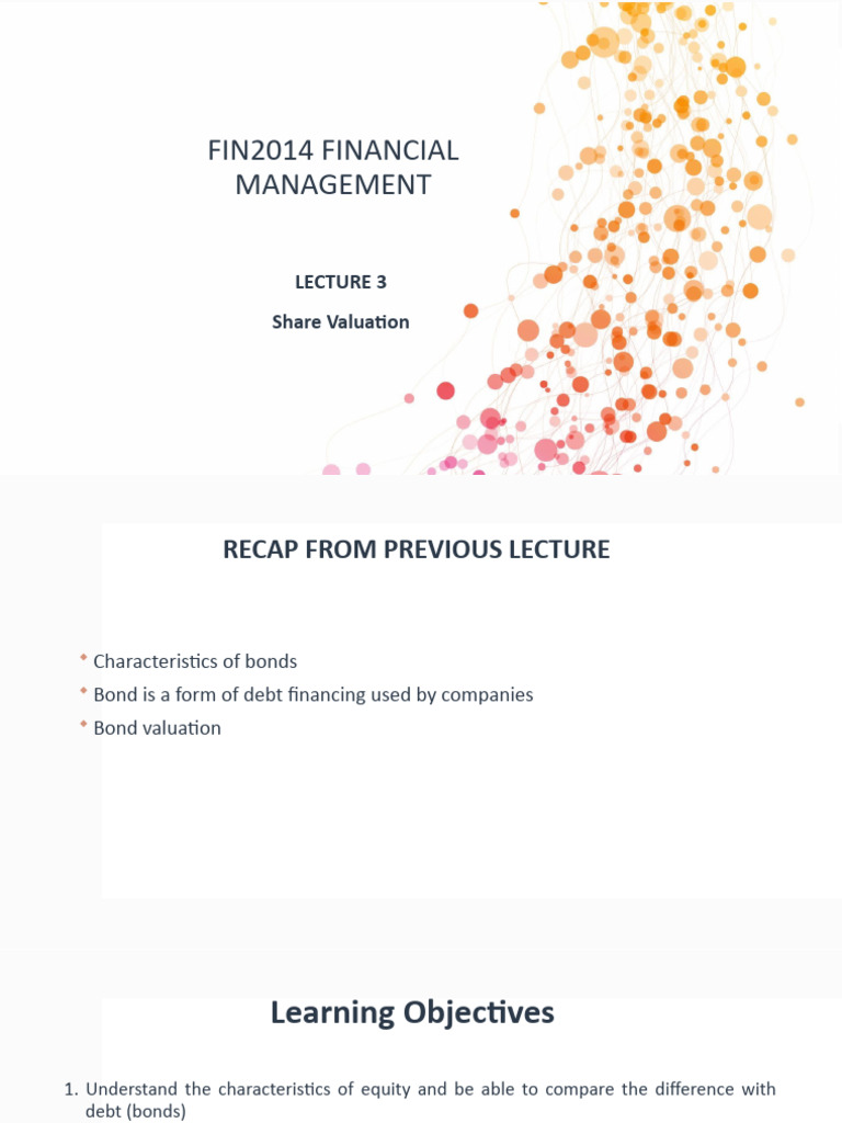 Lecture 3 - Share Valuations | PDF | Stocks | Dividend
