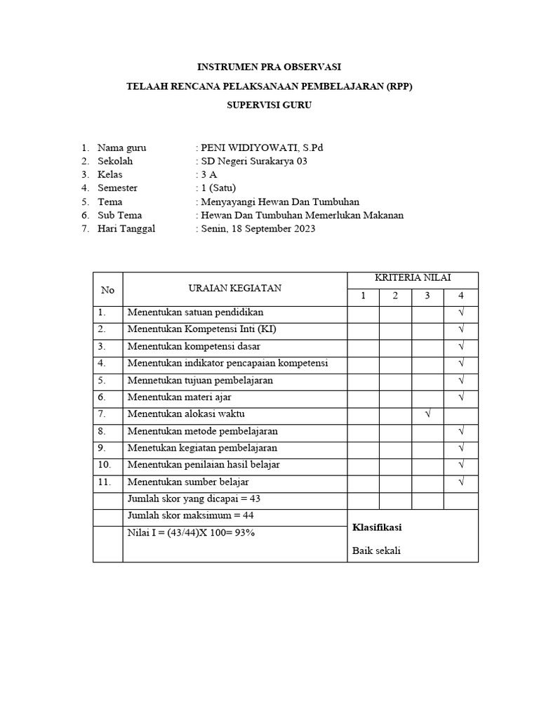 Instrumen Pra Observasi | PDF
