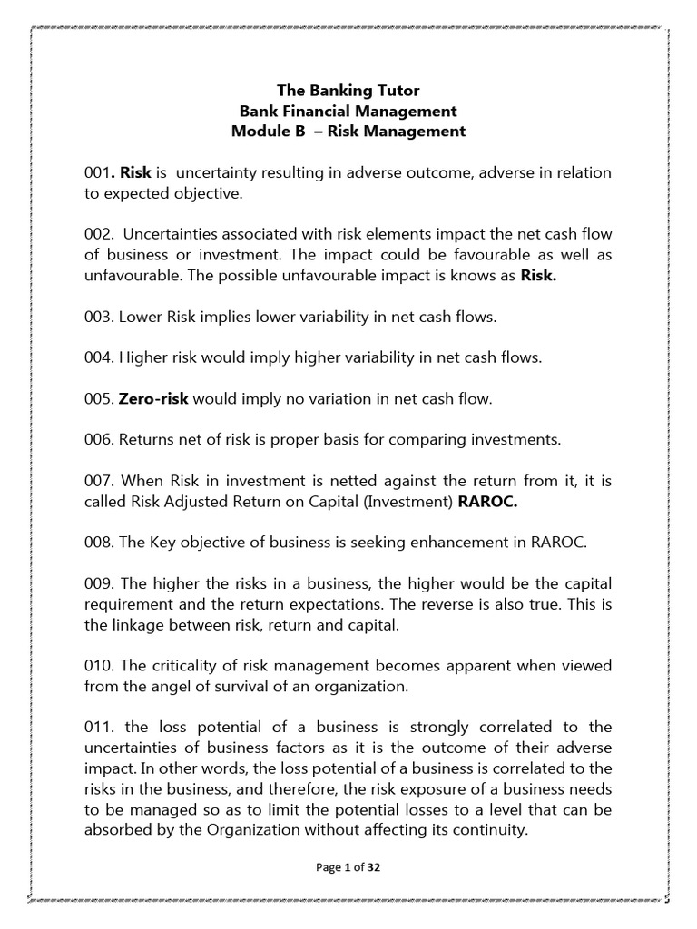 CAIIB Notes BFM Mod 2 Risk Management | PDF | Financial Risk ...