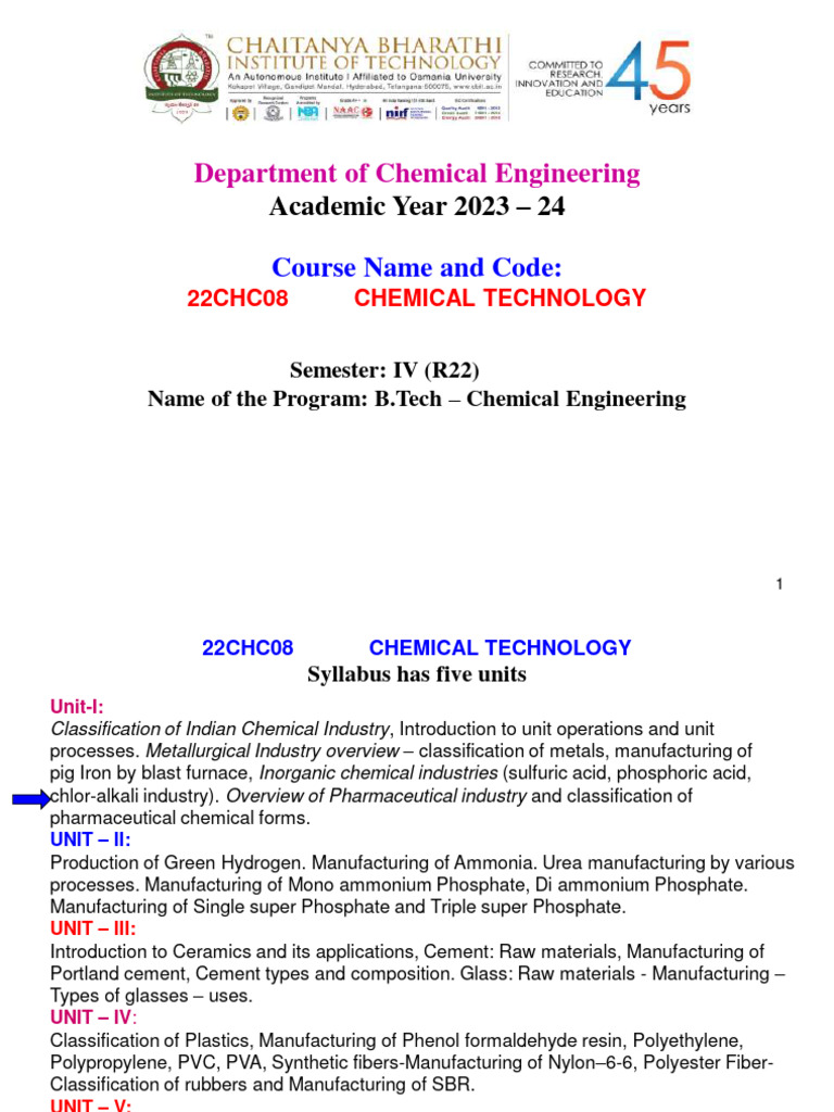 Chemical Technology Syllabus Overview | PDF | Chlorine | Chemical ...