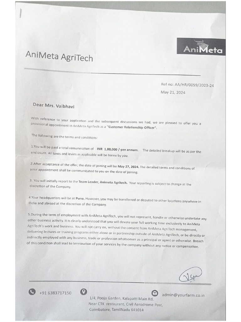 offer letter confirmation | PDF