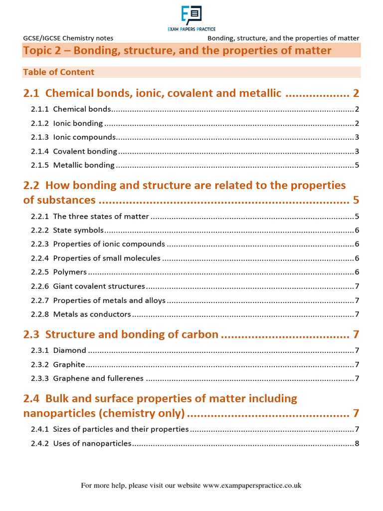 Topic 2 - Bonding Structure and The Properties of Matter | PDF ...