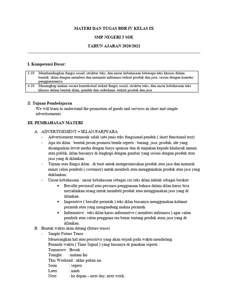 Materi Dan Tugas BDR Iv Kelas Ix | PDF | Karier & Perkembangan | Ilmu Sosial
