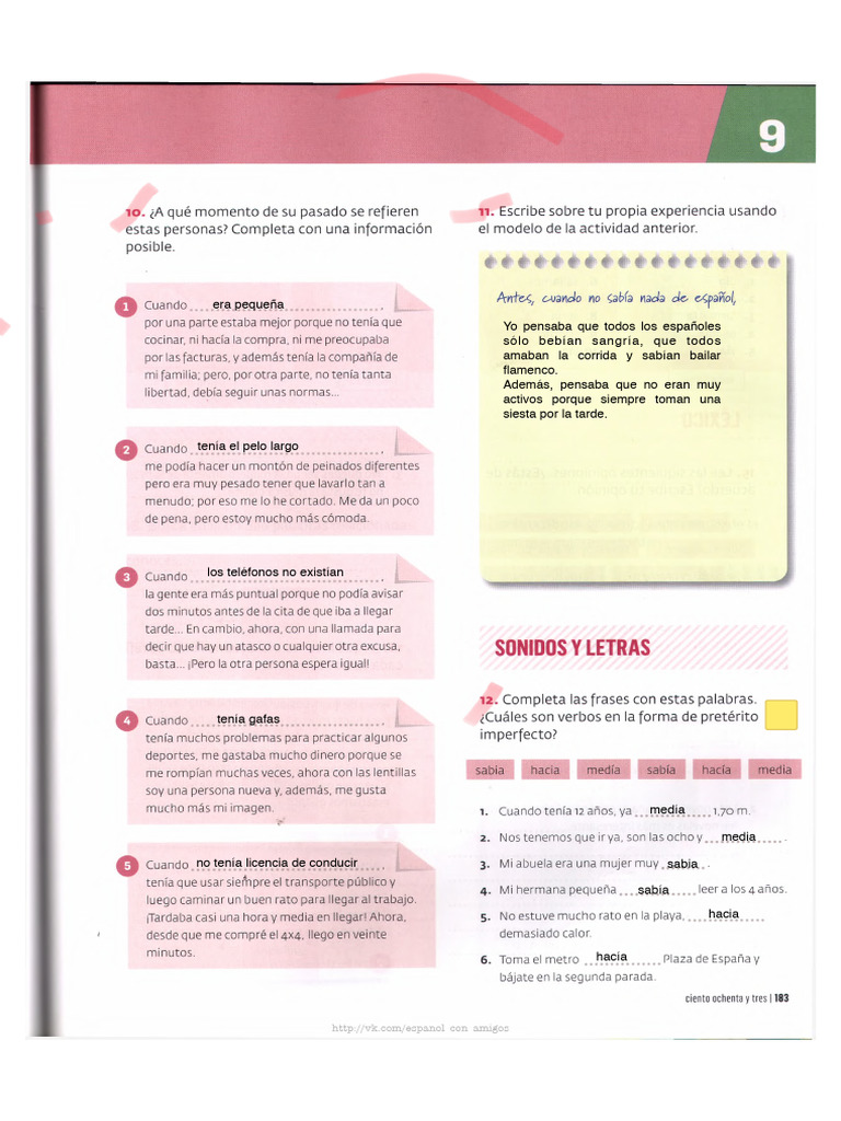 Ejercicios sobre el imperfecto en español | PDF