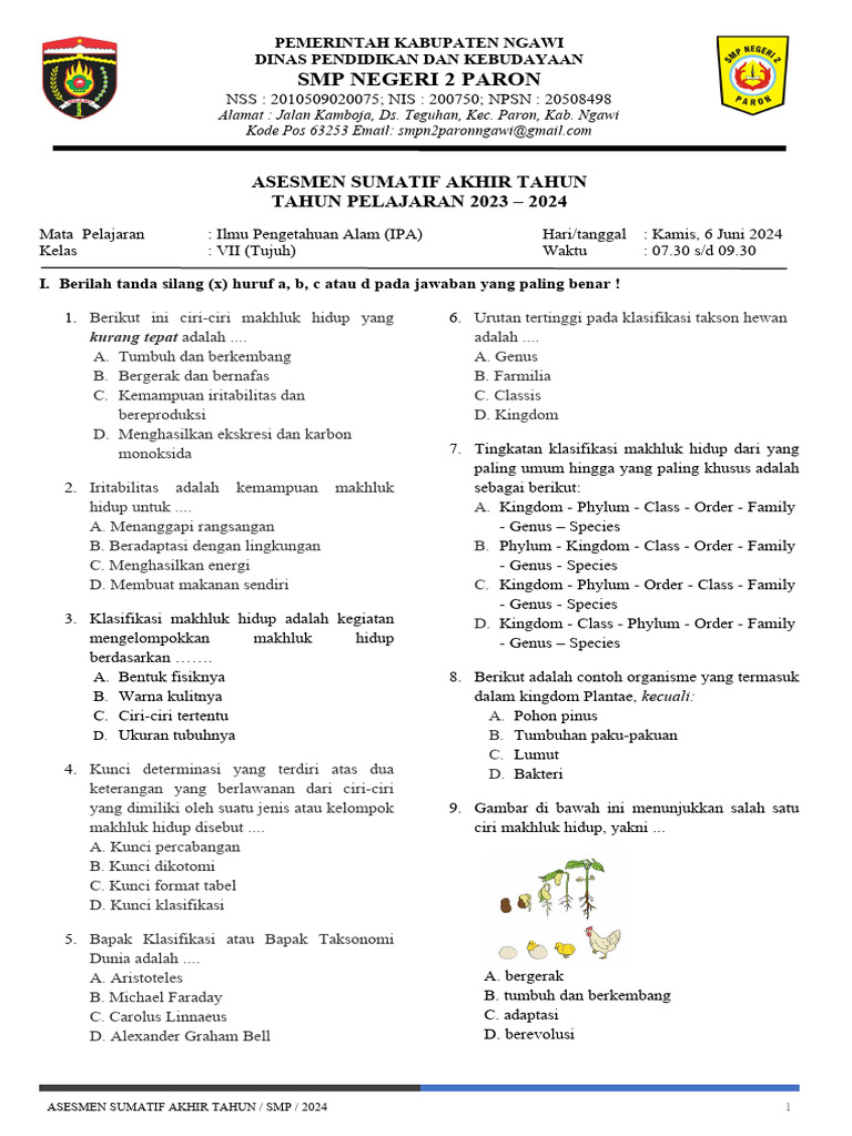 Soal Asesmen Sumatif Akhir Tahun Ipa Kelas 7 | PDF | Griya & Taman | Dewasa Muda
